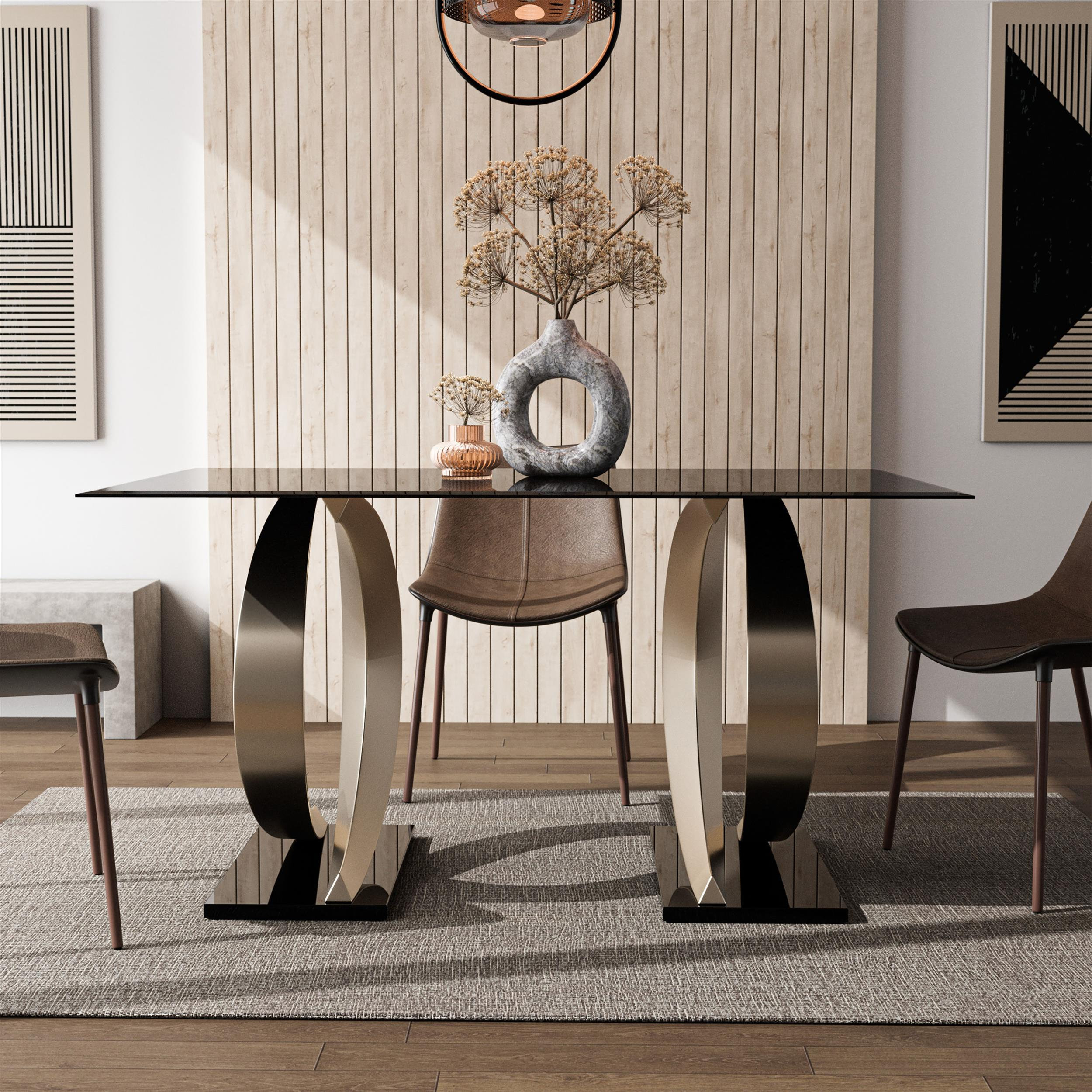 Furniture of America Saginaw Double Pedestal Glass Top Dining Table in ...