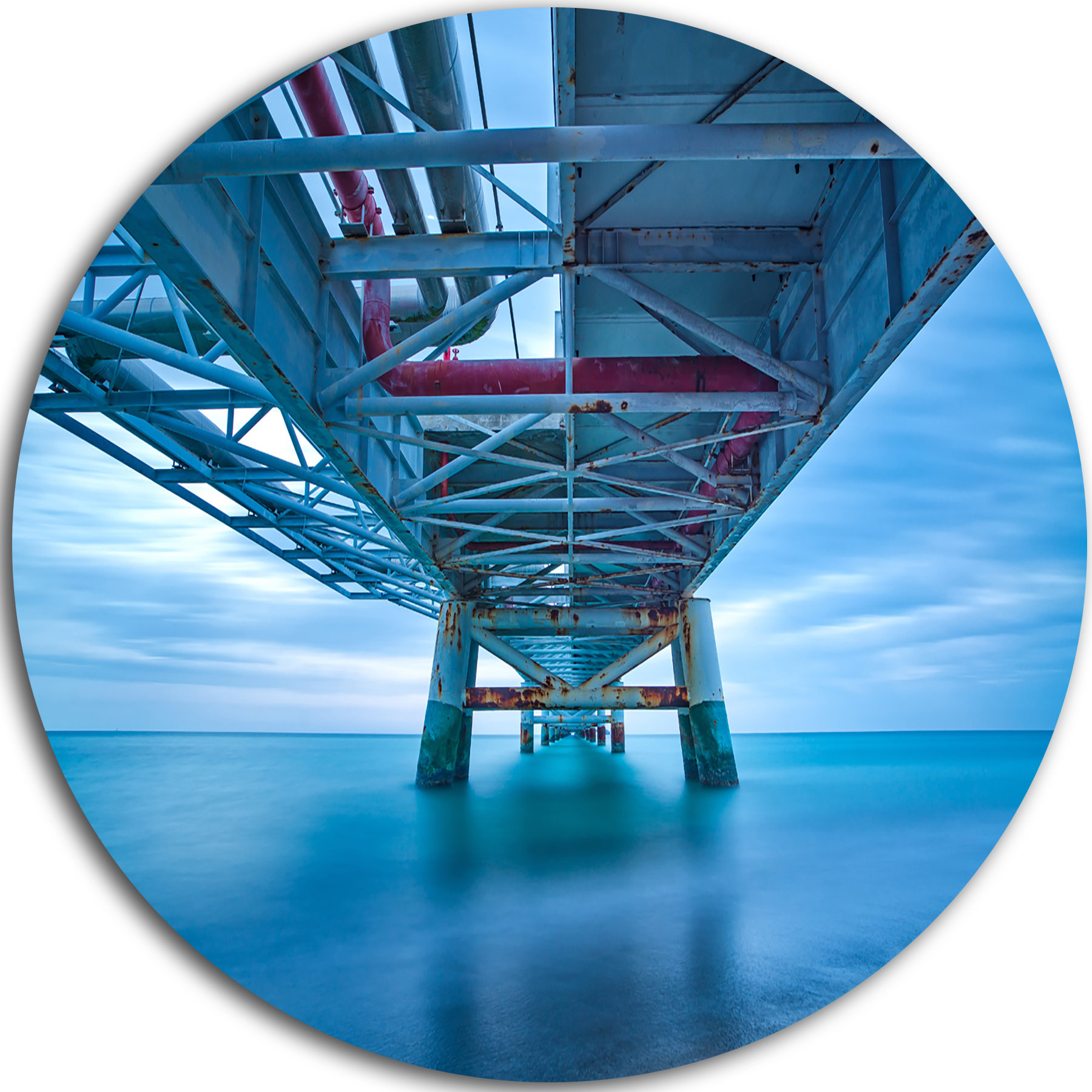 Industrial Pier, Seascape Photo Disc Metal Wall Art, Disc of 36 inch ...