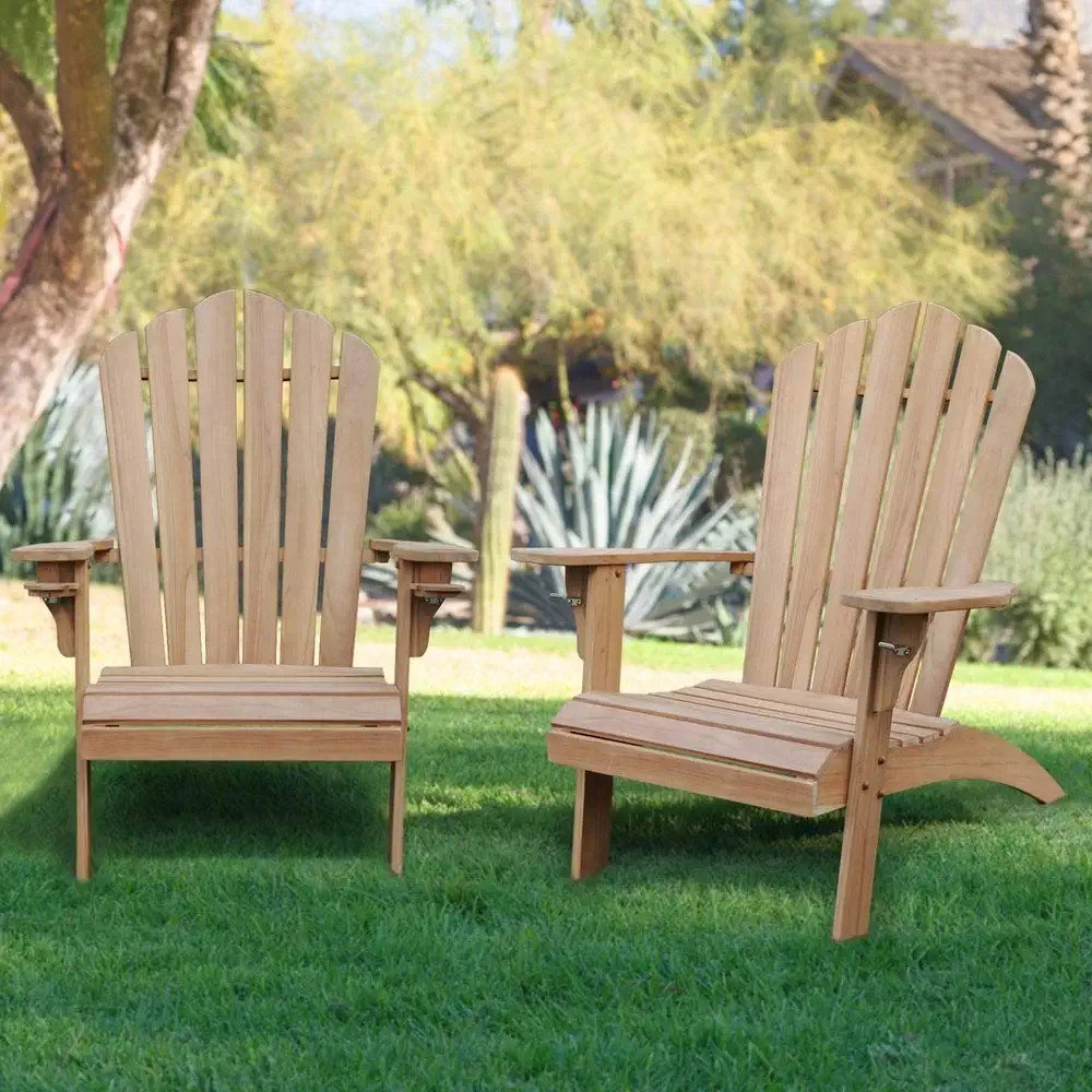 Outdoor Oversized Adirondack Chair, Teak Wood Construction With Slanted ...