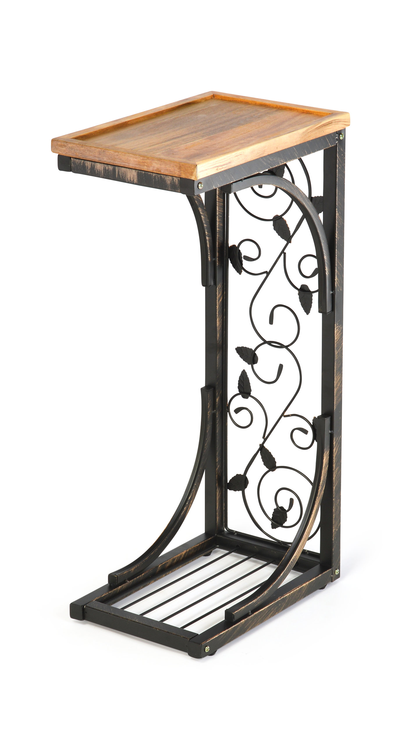 Trademark Innovations 2’ Side Sofa Snack Table With Acacia Wood Top and ...