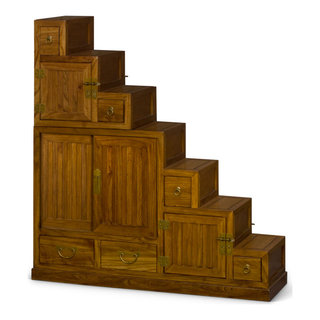 49in Walnut Finish Elmwood Japanese Step Tansu Chest - Asian - Accent ...