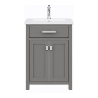 24" Cashmere Grey MDF Single Bowl Ceramics Top Vanity With Double Door ...
