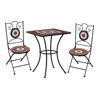 Vidaxl 3 Piece Mosaic Bistro Set Ceramic Tile Terracotta and White ...