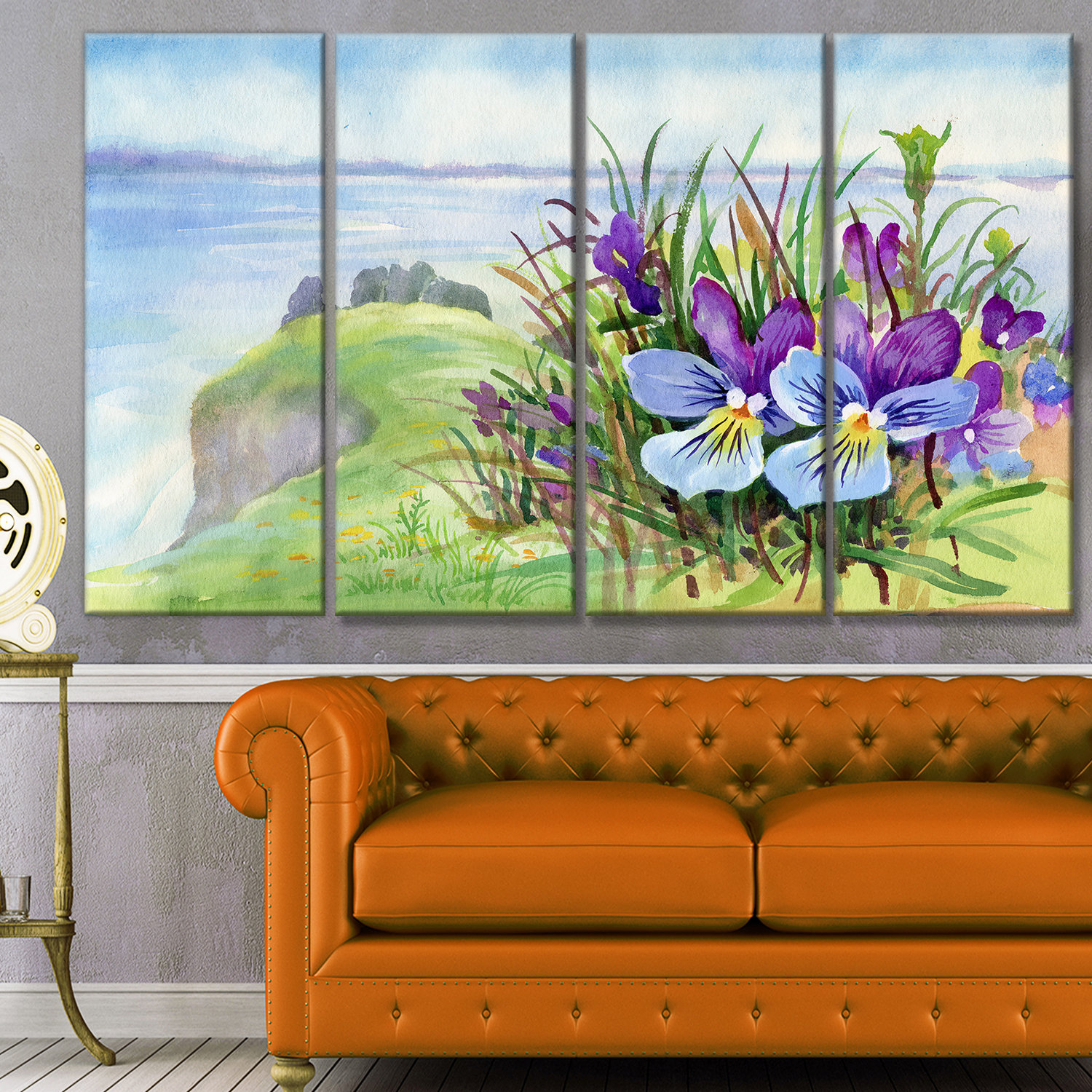 Spring Violet Flowers on Mountain, Multipanel Floral Canvas Art Print ...
