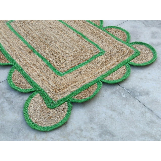 Natural Jute Area Rug with Scalloped Edges, Farmhouse Style, Pure Jute ...