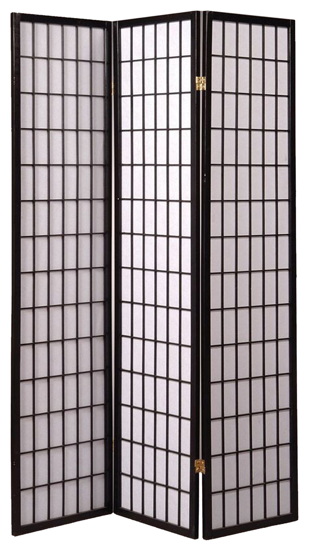 Grid Pattern Wooden Folding Room Divider with Three Paper Panels,Black ...