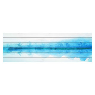 "Blue Reflection" Painting Print on White Wood, 45"x15" - Contemporary ...