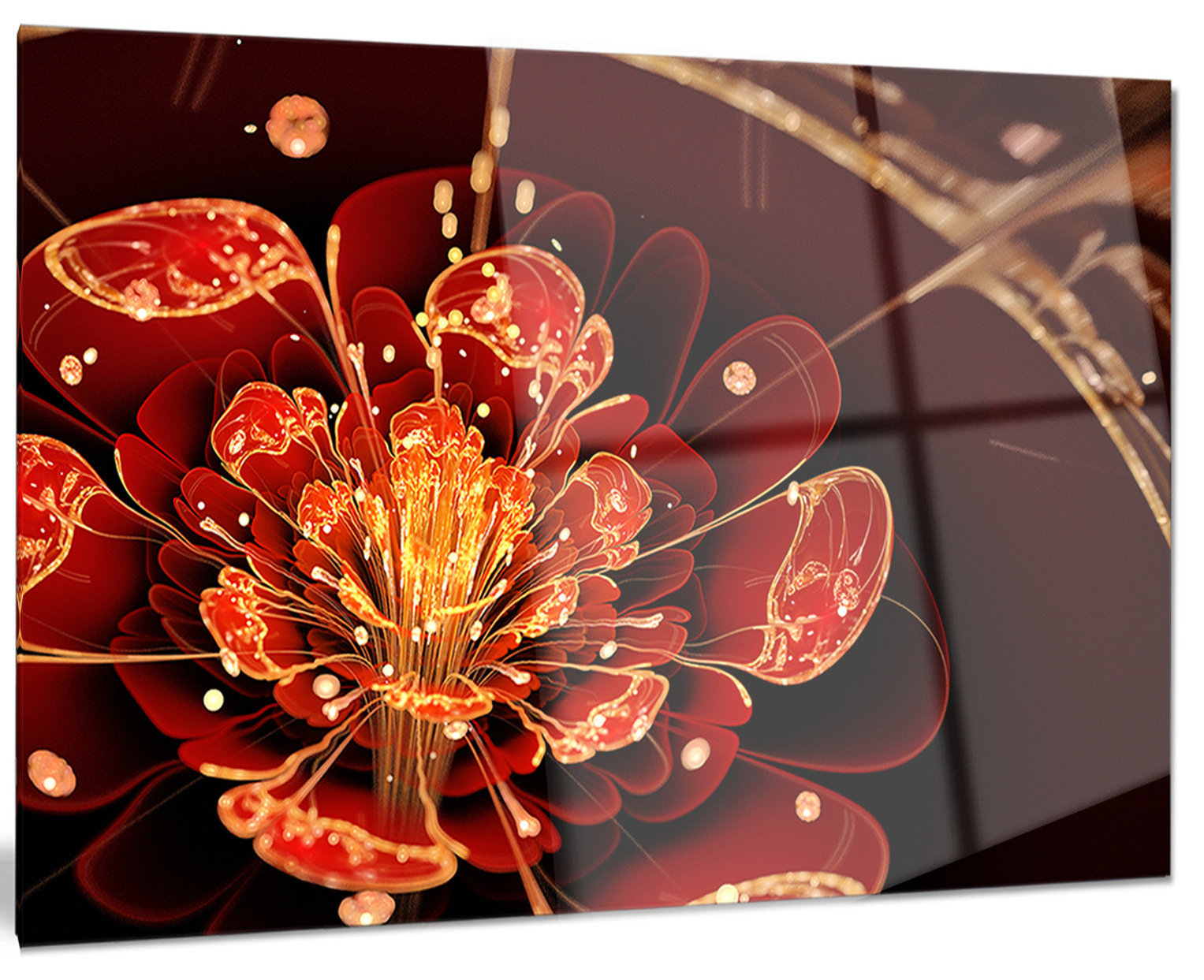 "Flower With Red, Golden Petals" Metal Wall Art, 28"x12" - Contemporary ...