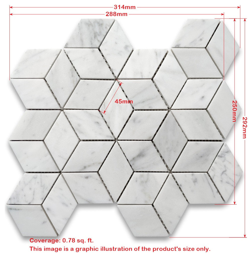 Athens Silver Cream Marble 3D Cube Diamond Geometry Hex Mosaic Tile, 1 ...