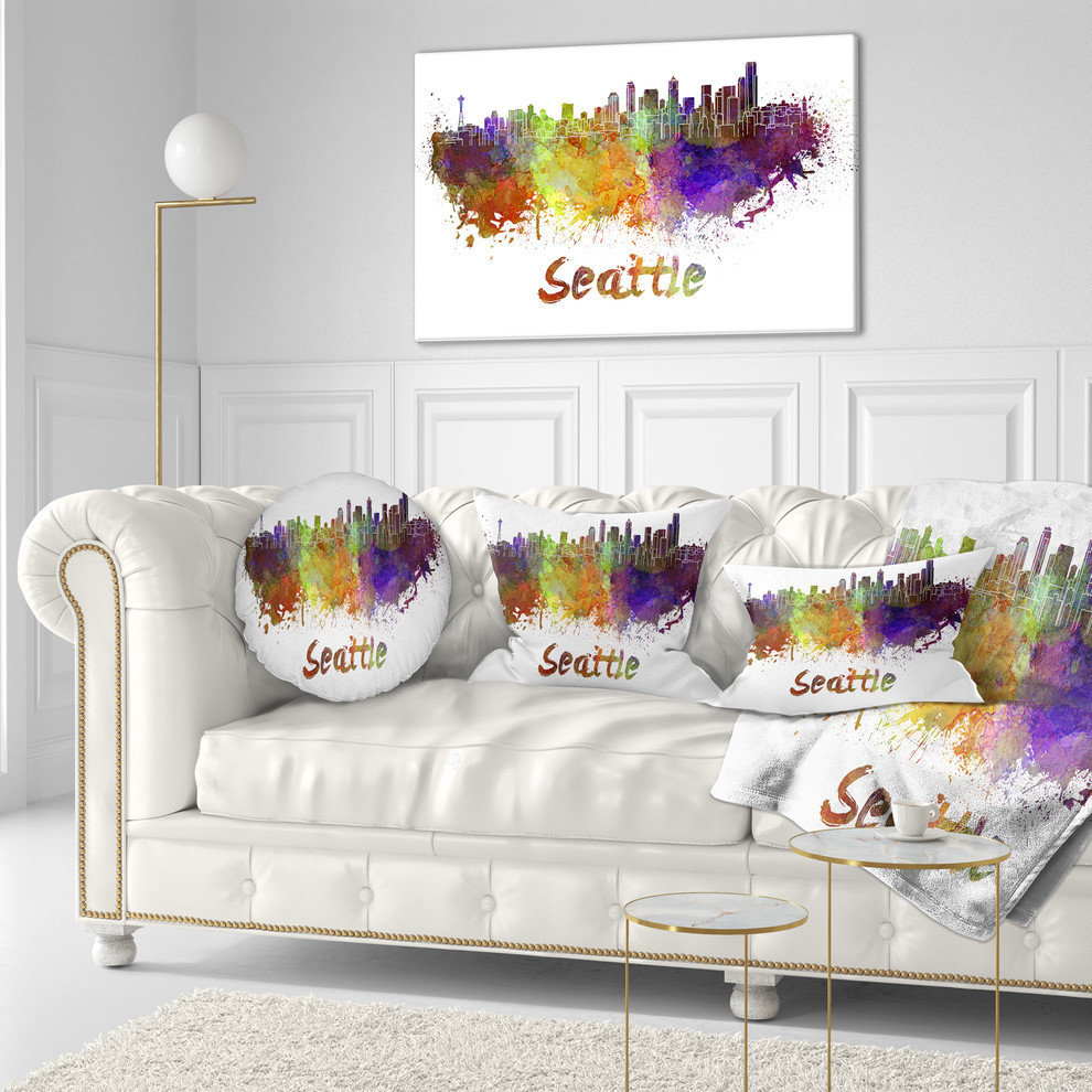 Seattle Skyline Cityscape Throw Pillow, 12"x20 - Contemporary ...