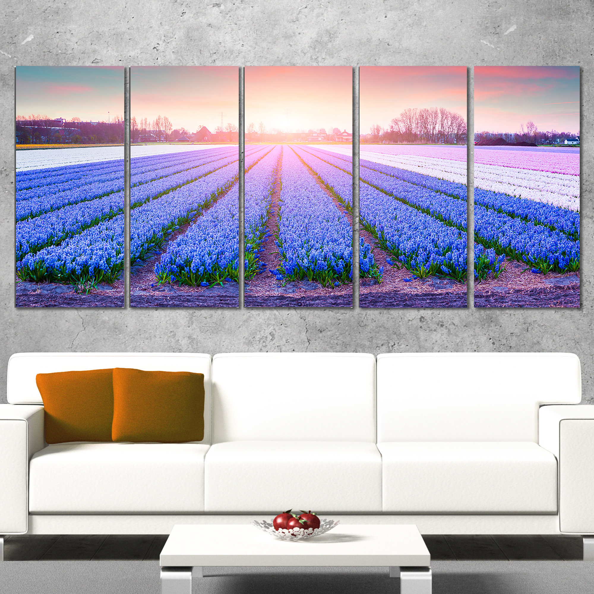 "Field of Blooming Hyacinth Flowers" Canvas Print, 60"x28" 5 Panels ...