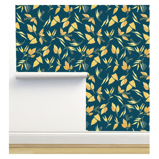Leaves Navy Wallpaper by Monor Designs, 24"x72" - Contemporary ...