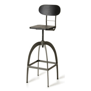 HomeRoots 38" Black and Gun Metal and Wood Bar Stool - Industrial - Bar ...