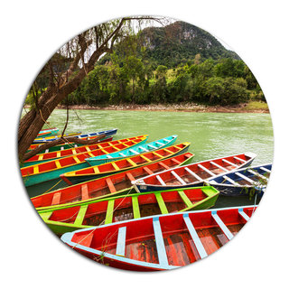 Colorful Boats In Mexico, Landscape Disc Metal Artwork, Disc of 11 inch ...