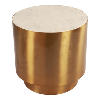 Presley End Table, Marble Top, Brushed Gold Metal Base - Contemporary ...