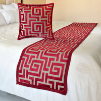 Designer Red Velvet Twin Bed Runner, Maze - Path, Queen 74"x18" Bed ...