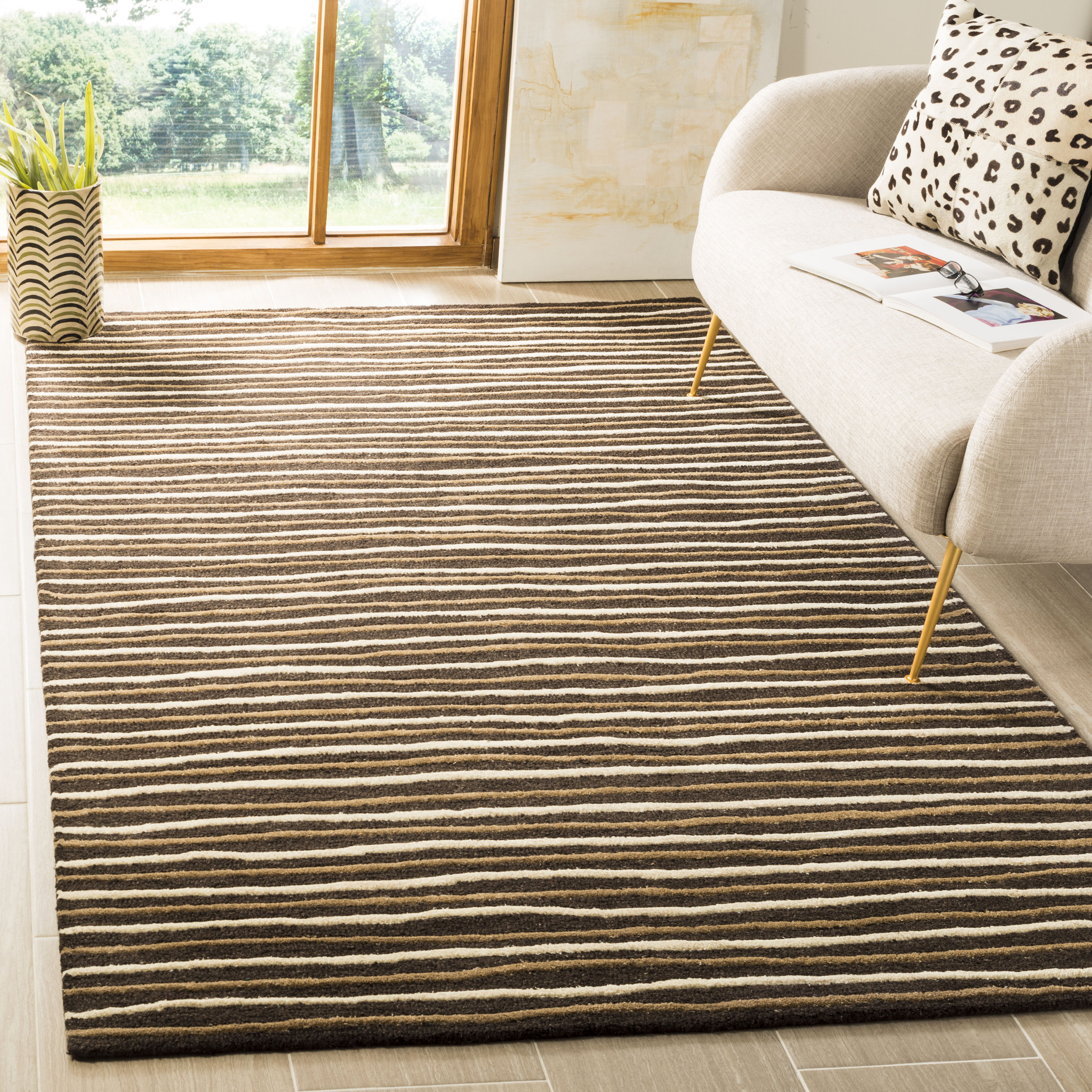 Safavieh Martha Stewart Hand Drawn Stripe Rug, Tilled Soil Brown, 9'6 ...