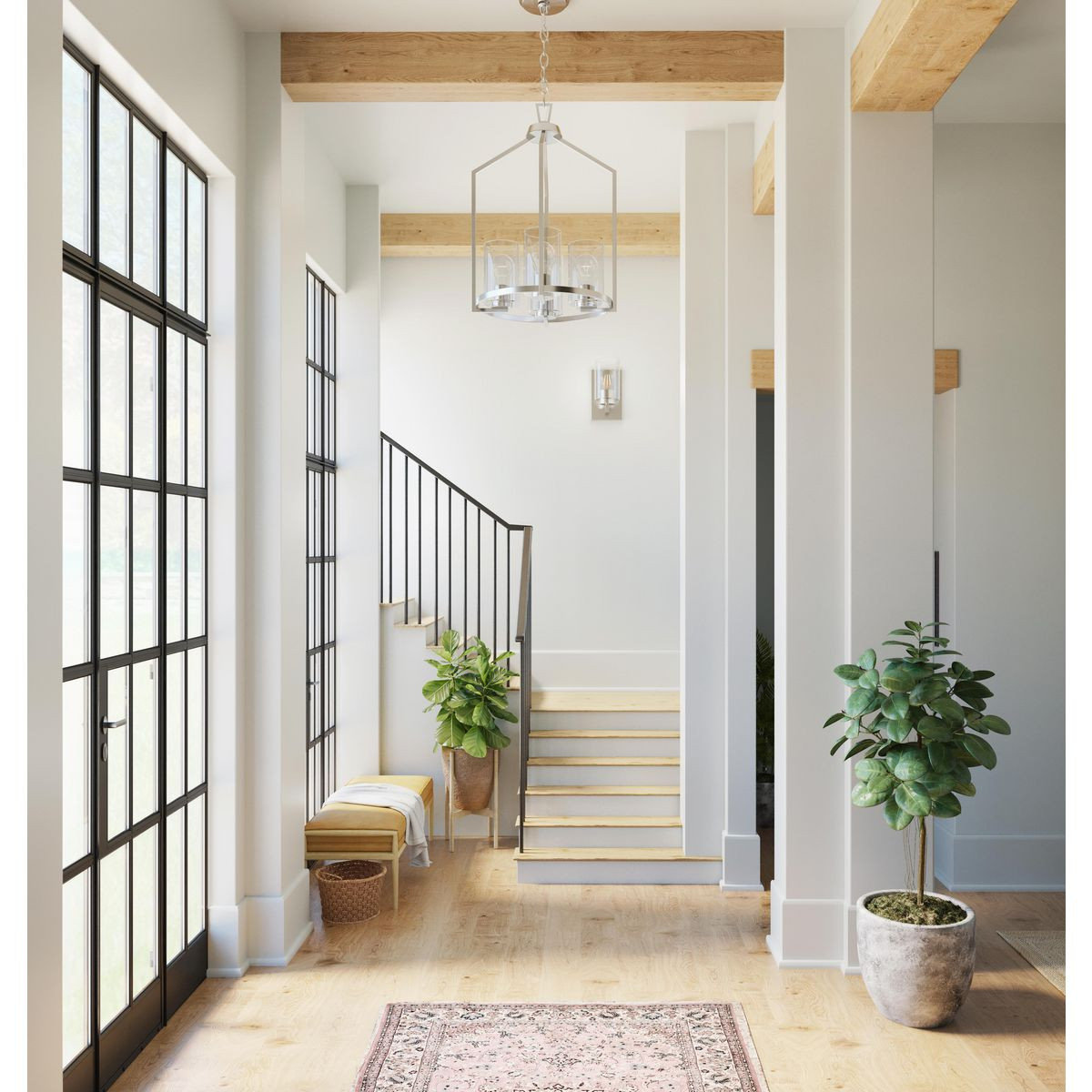 Goodwin Collection 4-Light Brushed Nickel Modern Farmhouse Hall and ...
