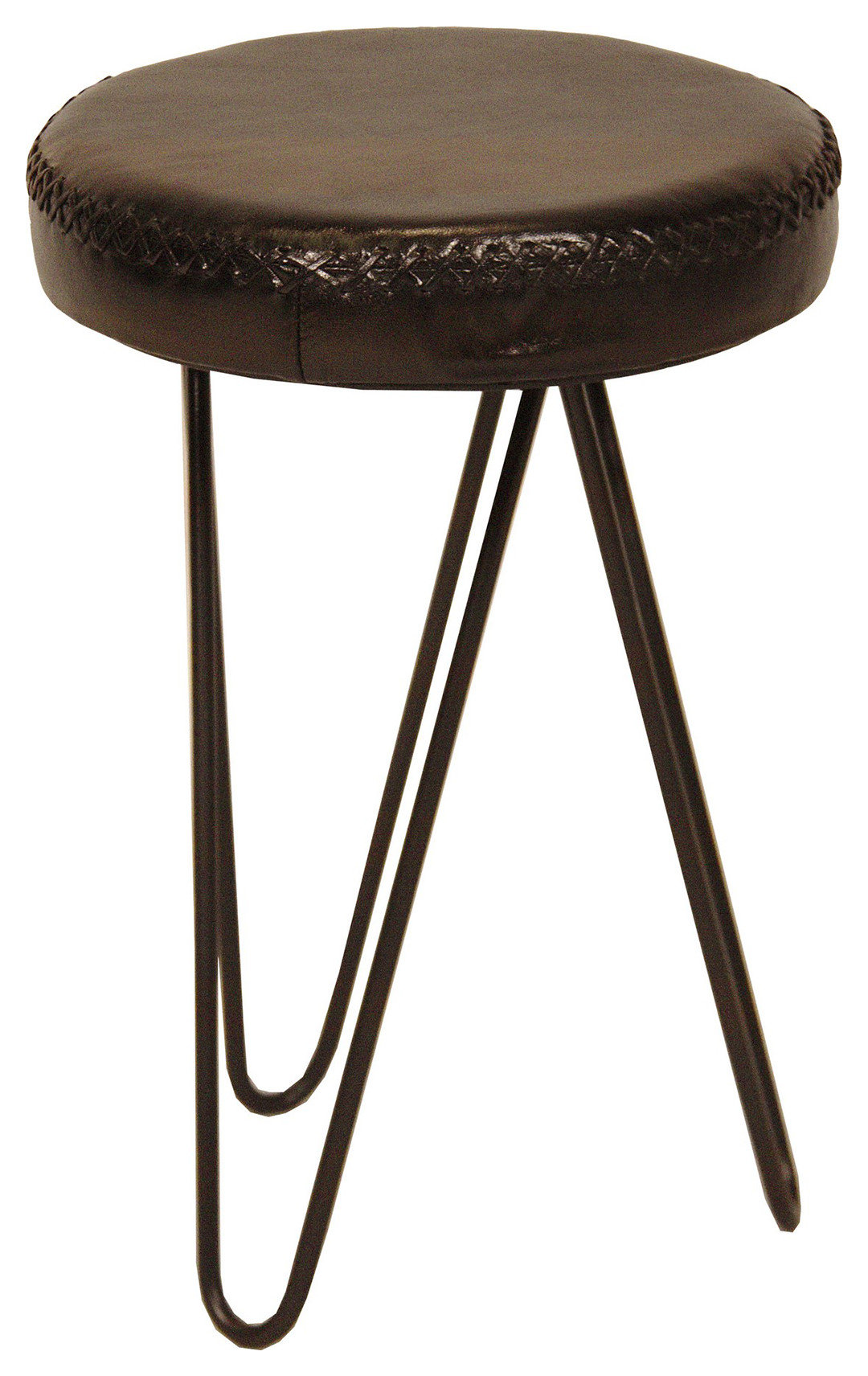 Leatherette Round Backless Stool with Hairpin Metal Legs, Brown ...