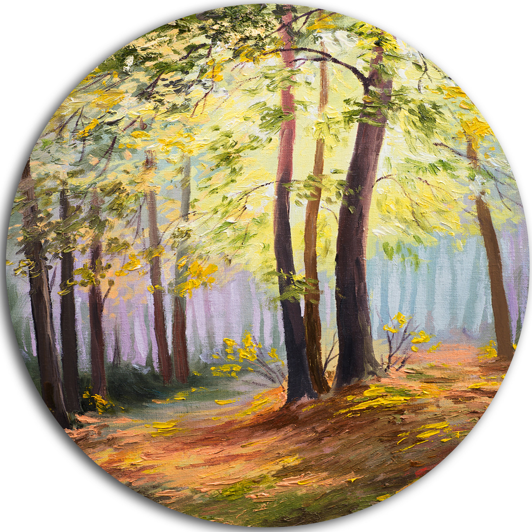 Spring Forest with Sunlight, Landscape Round Metal Wall Art, Disc of 23 ...