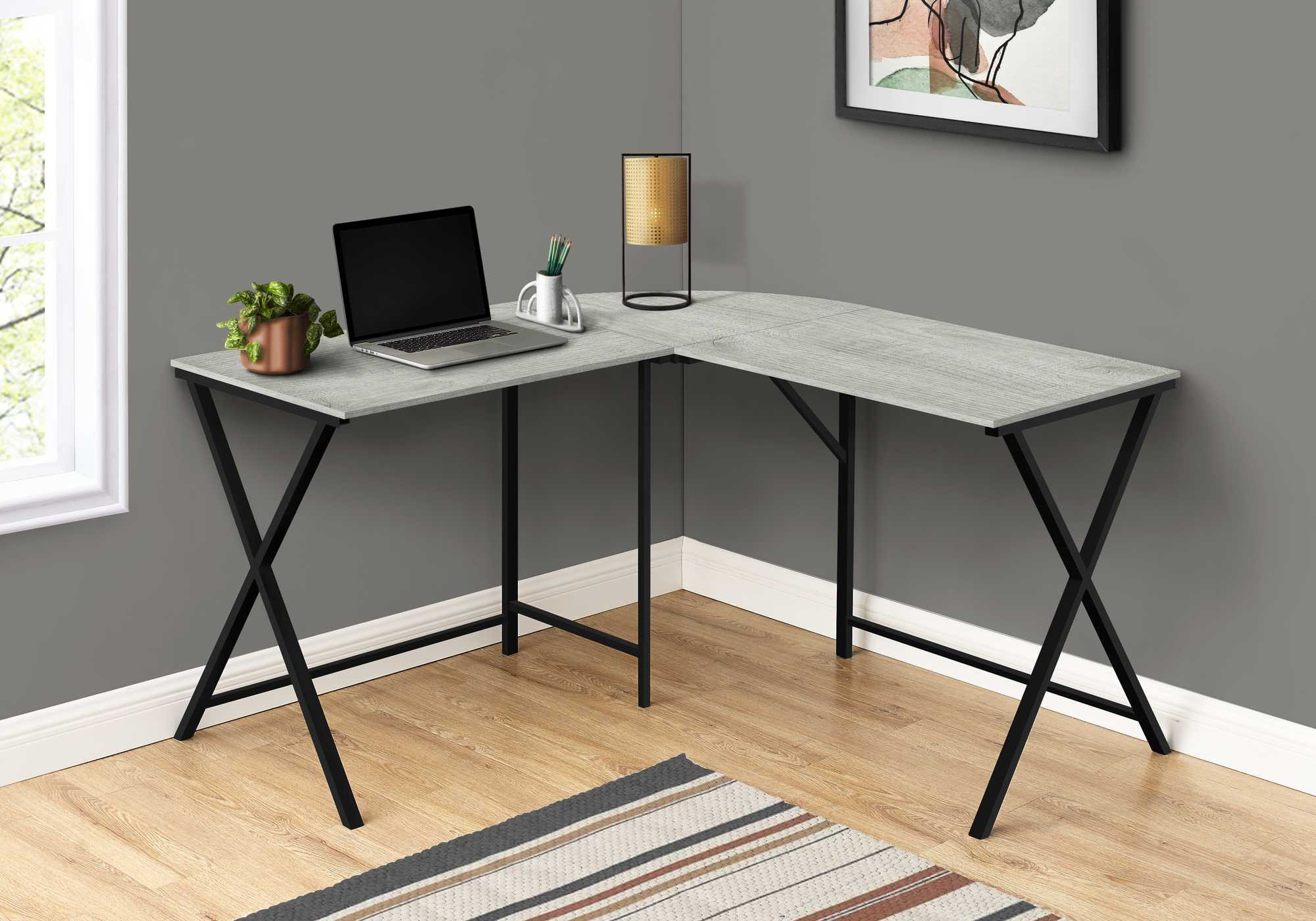 55" Grey Top And Black Metal Corner Computer Desk - Industrial - Desks ...