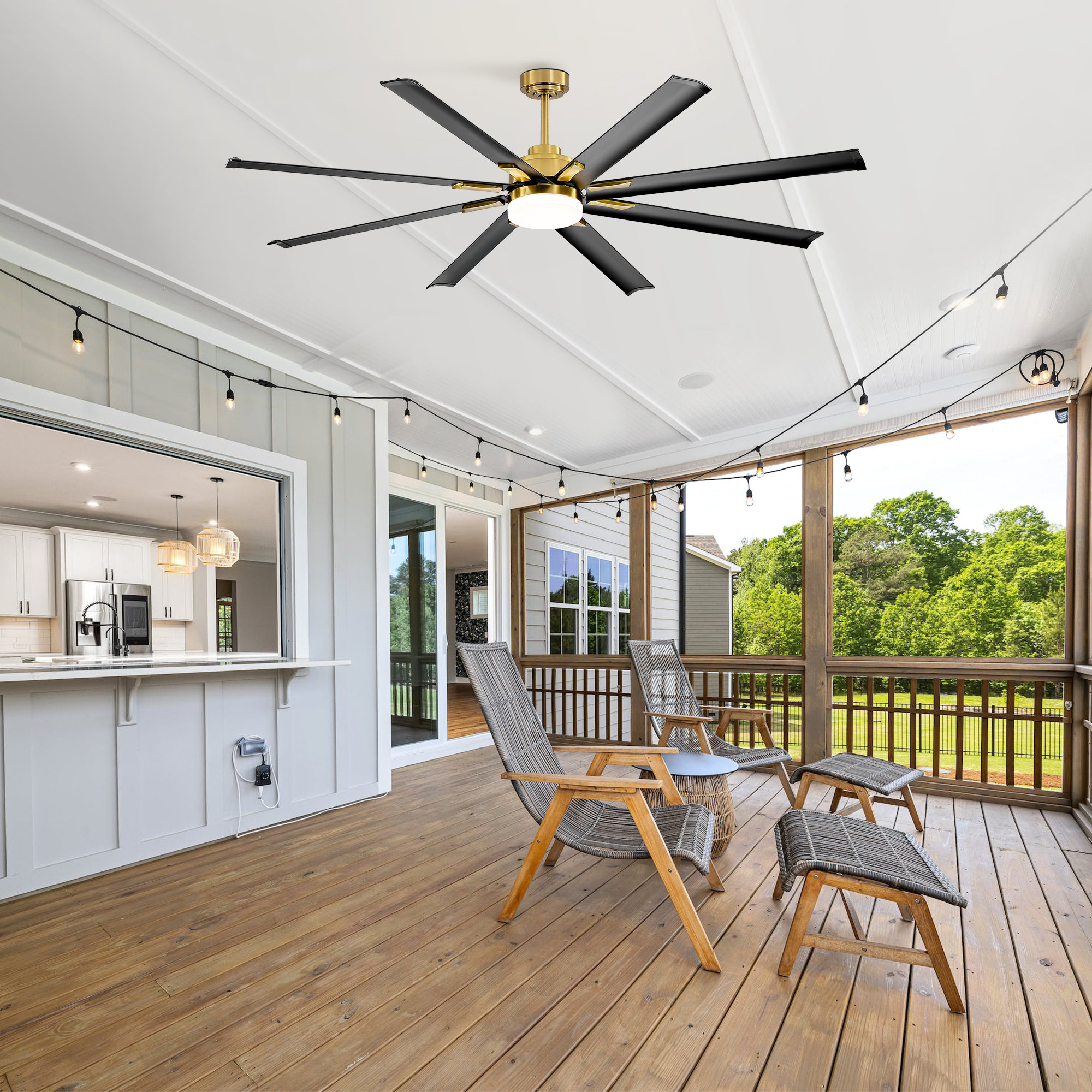 72" Indoor/Covered Outdoor 8-Blade LED Large Commercial Ceiling Fan ...