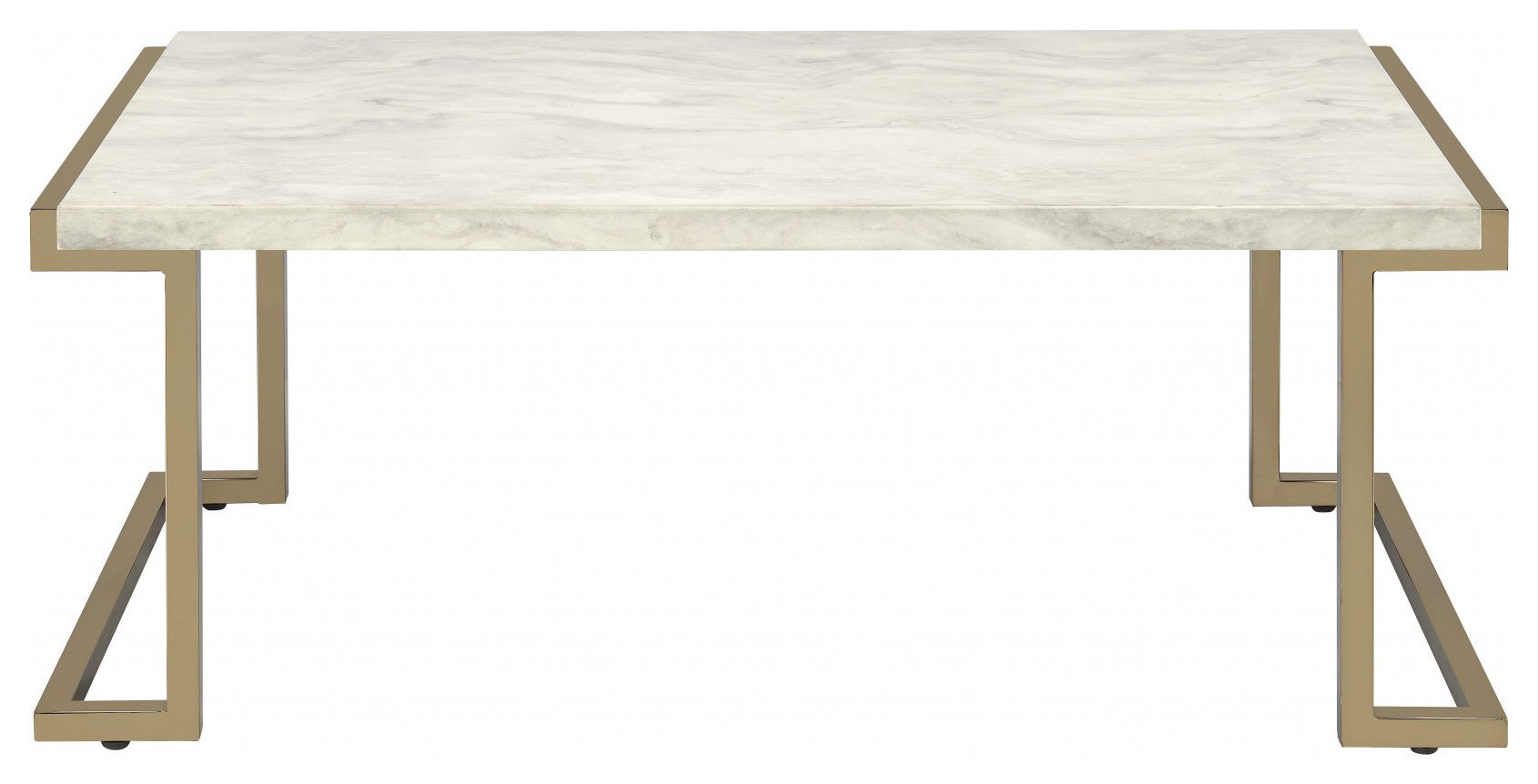 HomeRoots Rectangular Marble Top With Champagne Metal Base Cofee Table ...