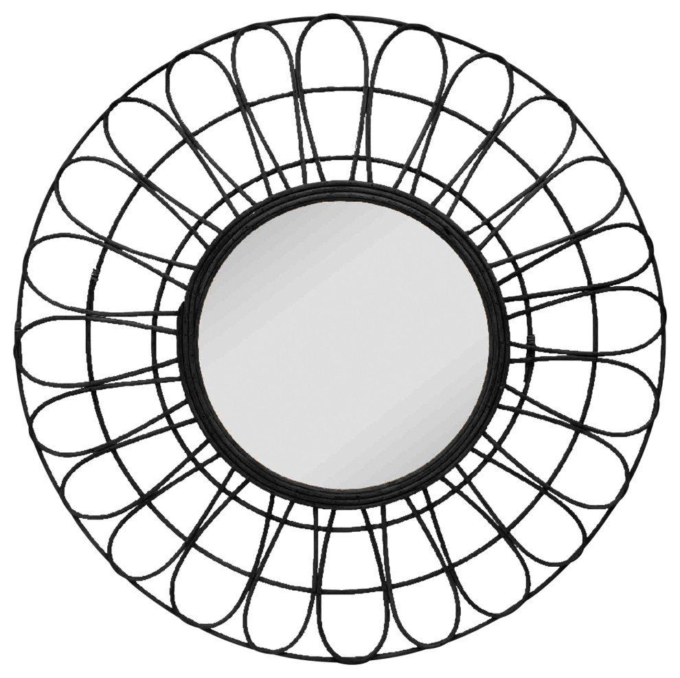 36" Rattan Mirror, Black - Tropical - Wall Mirrors - by Sagebrook Home ...