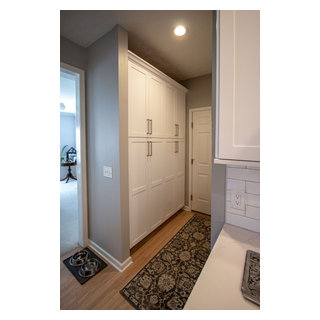 Siteline White Kitchen with Gray Island and Calacatta Miraggio Quartz ...