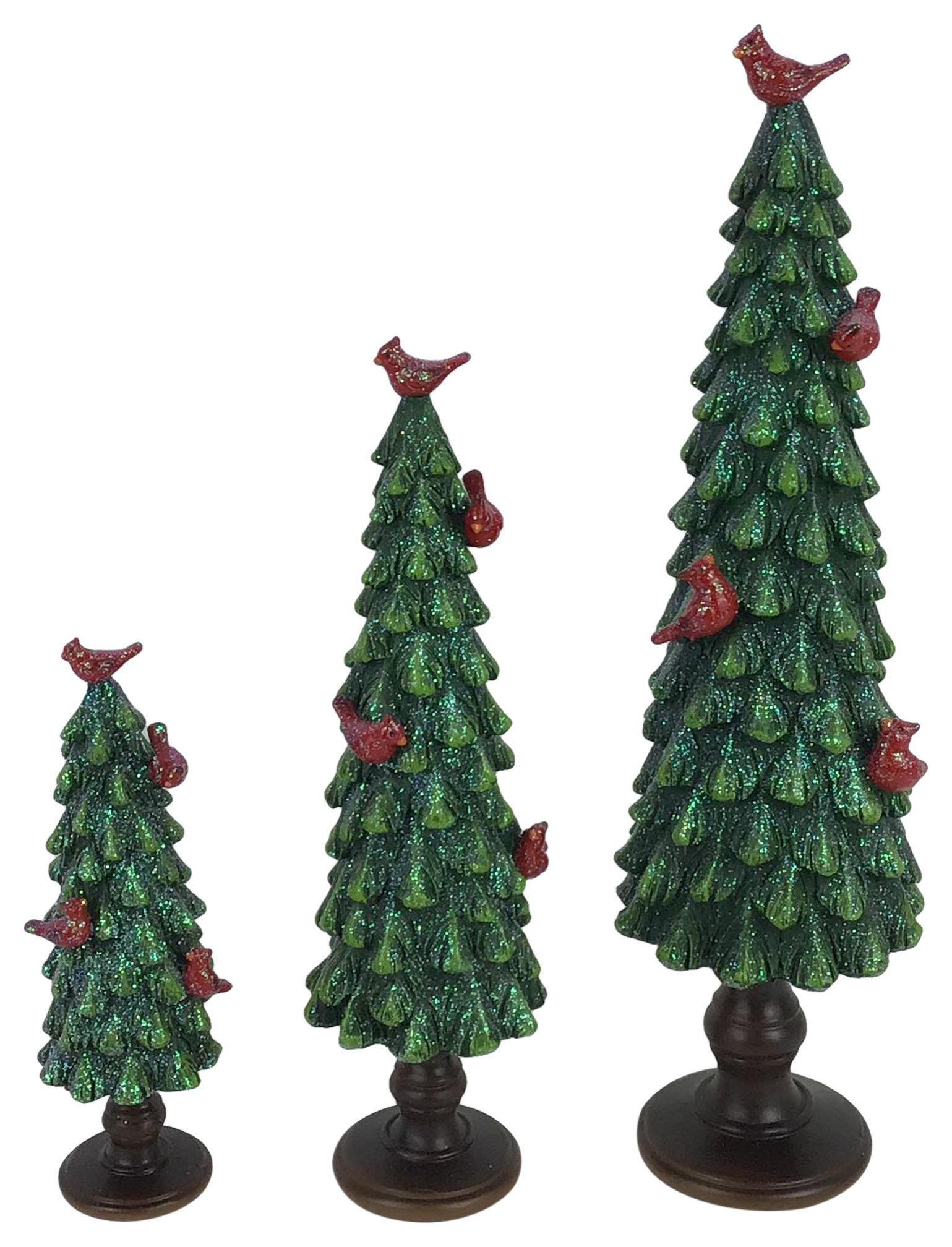11" Green Glittered Tree With Red Cardinals Christmas Decoration ...