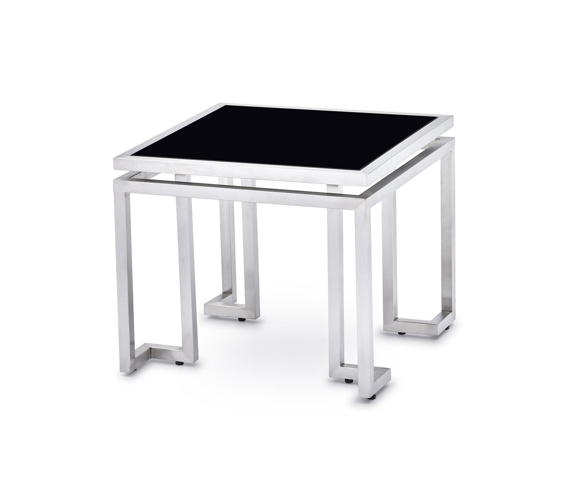 Plaza End Table Opaque Black Tempered Glass Top Brushed Stainless Steel ...