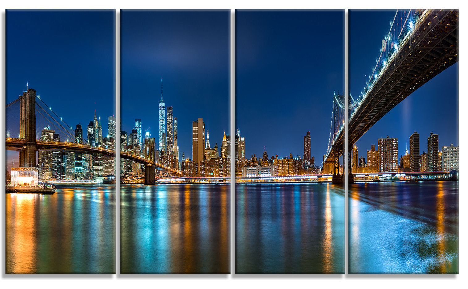 "Brooklyn and Manhattan Bridges Night" Metal Wall Art, 48"x28 ...