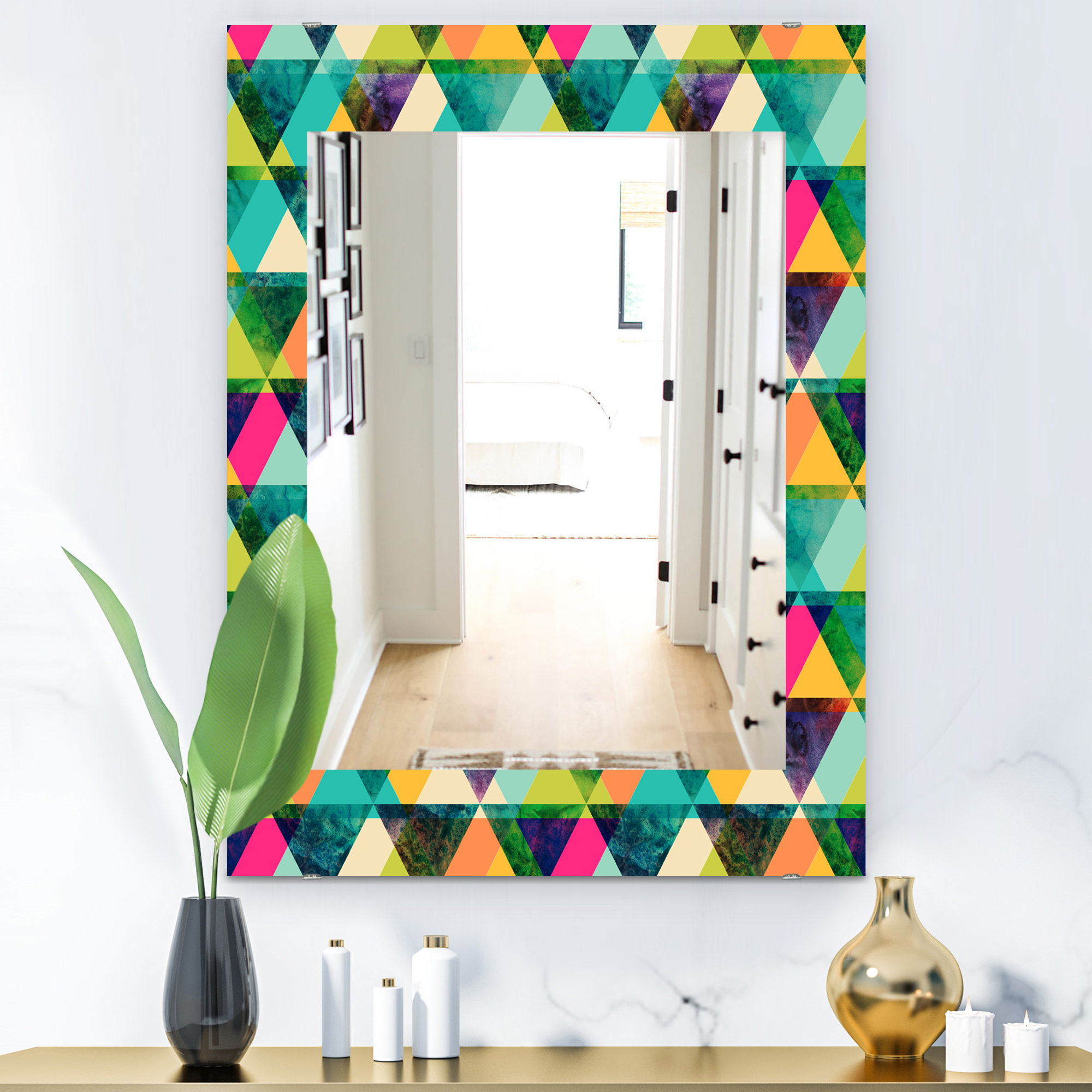 Designart Triangular Colourfields 5 Modern Frameless Vanity Mirror ...