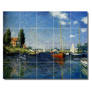 Claude Monet Waterfront Painting Ceramic Tile Mural #109, 21.25" Wide x ...