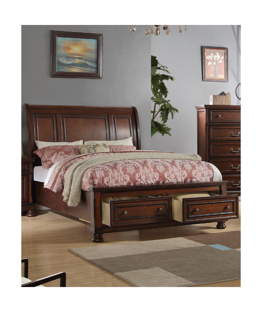 Splendid Wooden C.King Bed, Antique Cherry Finish - Traditional ...