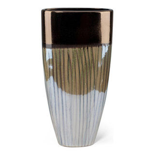 Ceramic Two Tone Vase W Embossed Surface and Tapered Bottom, Medium ...