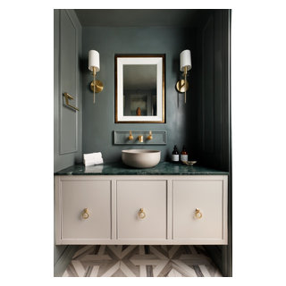 Green & Marble Guest Cloakroom - Transitional - Powder Room - London ...