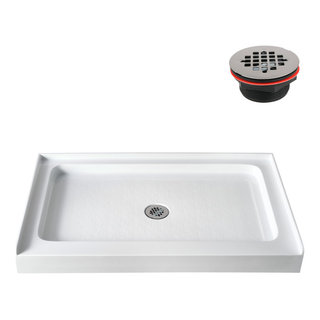 GB-505-24 48"x30" Alcove Acrylic Shower Base, Center Drain, Drain ...