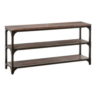 60" Rustic Weathered Oak Console Storage Table - Industrial - Console ...