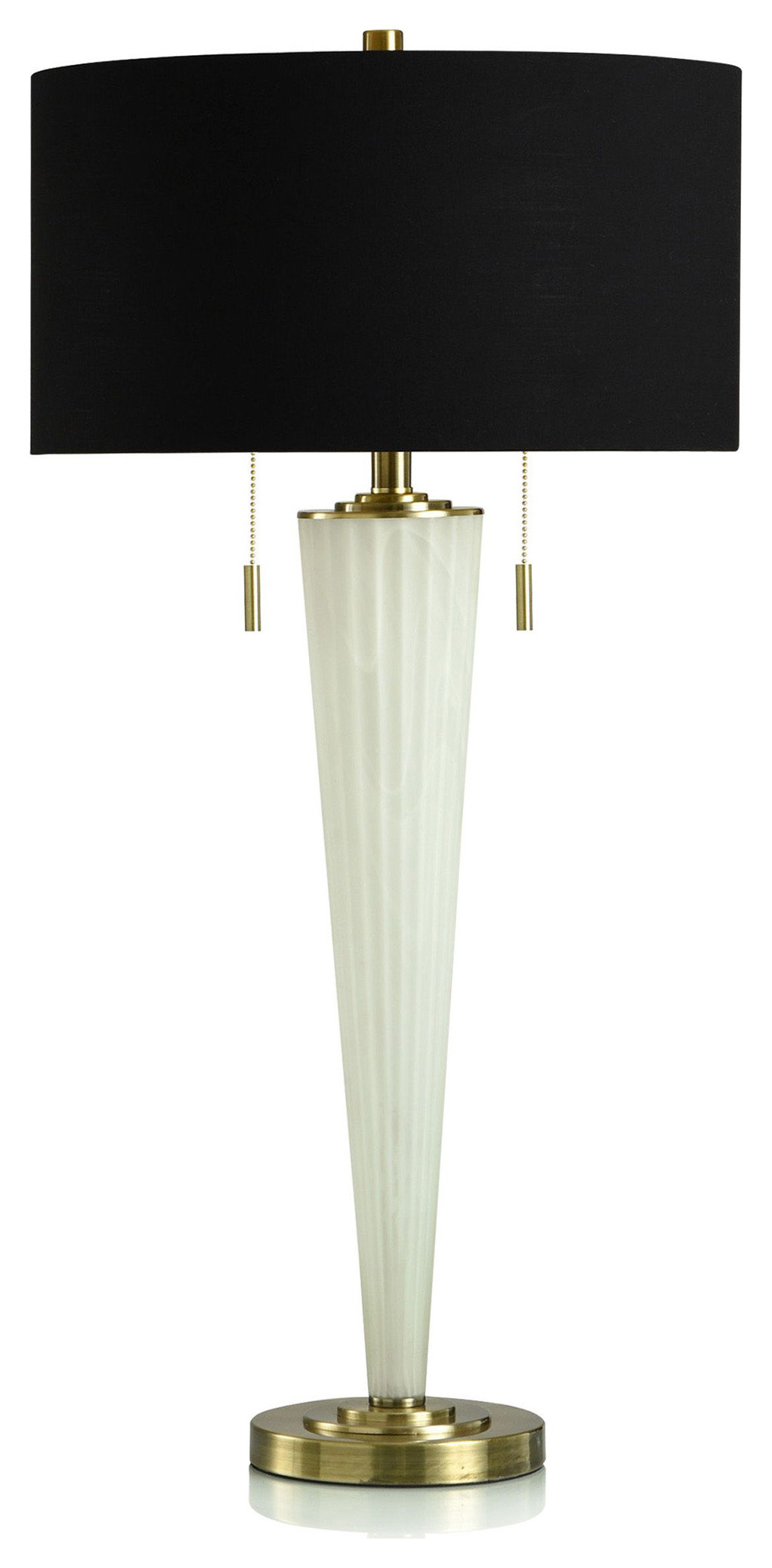 Frosted Funnel Table Lamp White Ribbed Glass and Brushed Brass Black ...