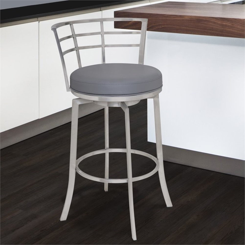 Armen Living Viper Modern Faux Leather Counter Stool in Gray, 26 ...