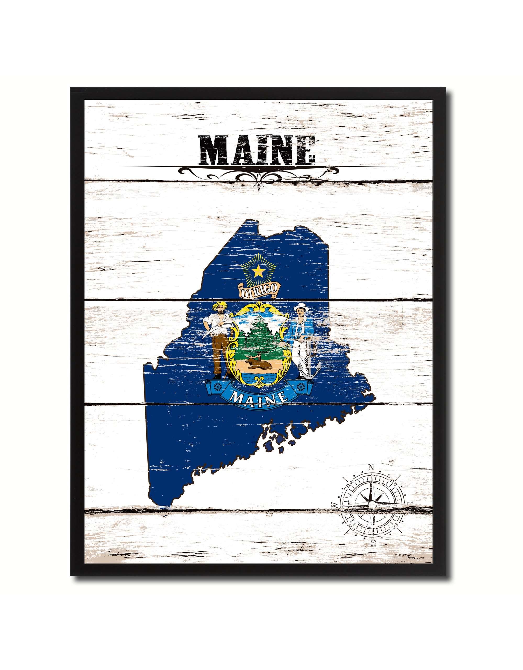Maine State Flag Canvas, 28"x37", 28"x37" - Contemporary - Prints And ...