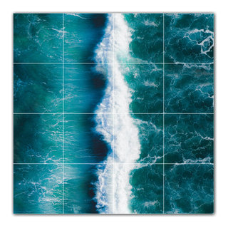 Waves Ceramic Tile Wall Mural HZ501169, 17" Wide x 17" High - Beach ...