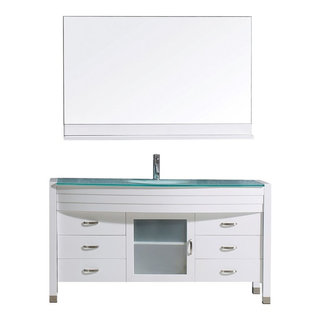 Ava 55" Single Bathroom Vanity Set, White, Brushed Nickel Faucet ...