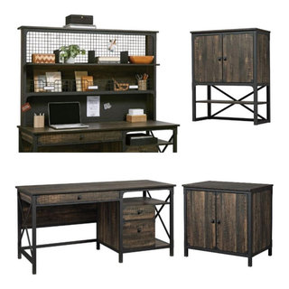 Home Square 4-Piece Set with Computer Desk Hutch Library Base & Library ...