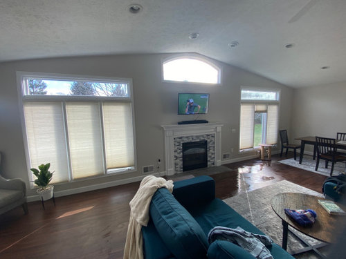 Curtains in cathedral ceiling with unique windows