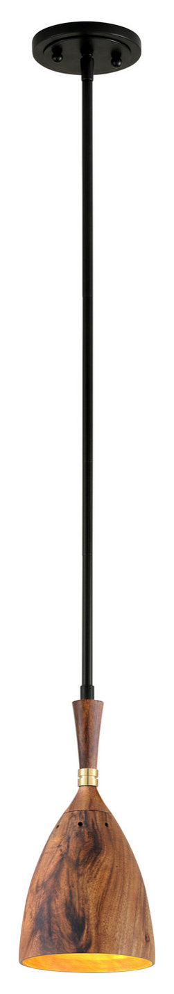Utopia 1-Light Pendant, Black Brass Acacia Wood Shades - Transitional ...