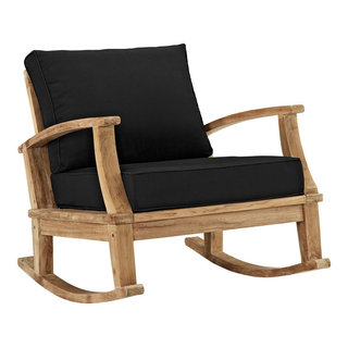 Modern Contemporary Outdoor Patio Teak Rocker, Black, Fabric, Wood ...
