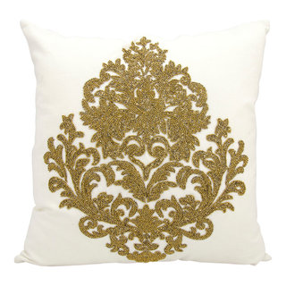 Mina Victory Luminecence Beaded Damask Bronze Throw Pillow ...