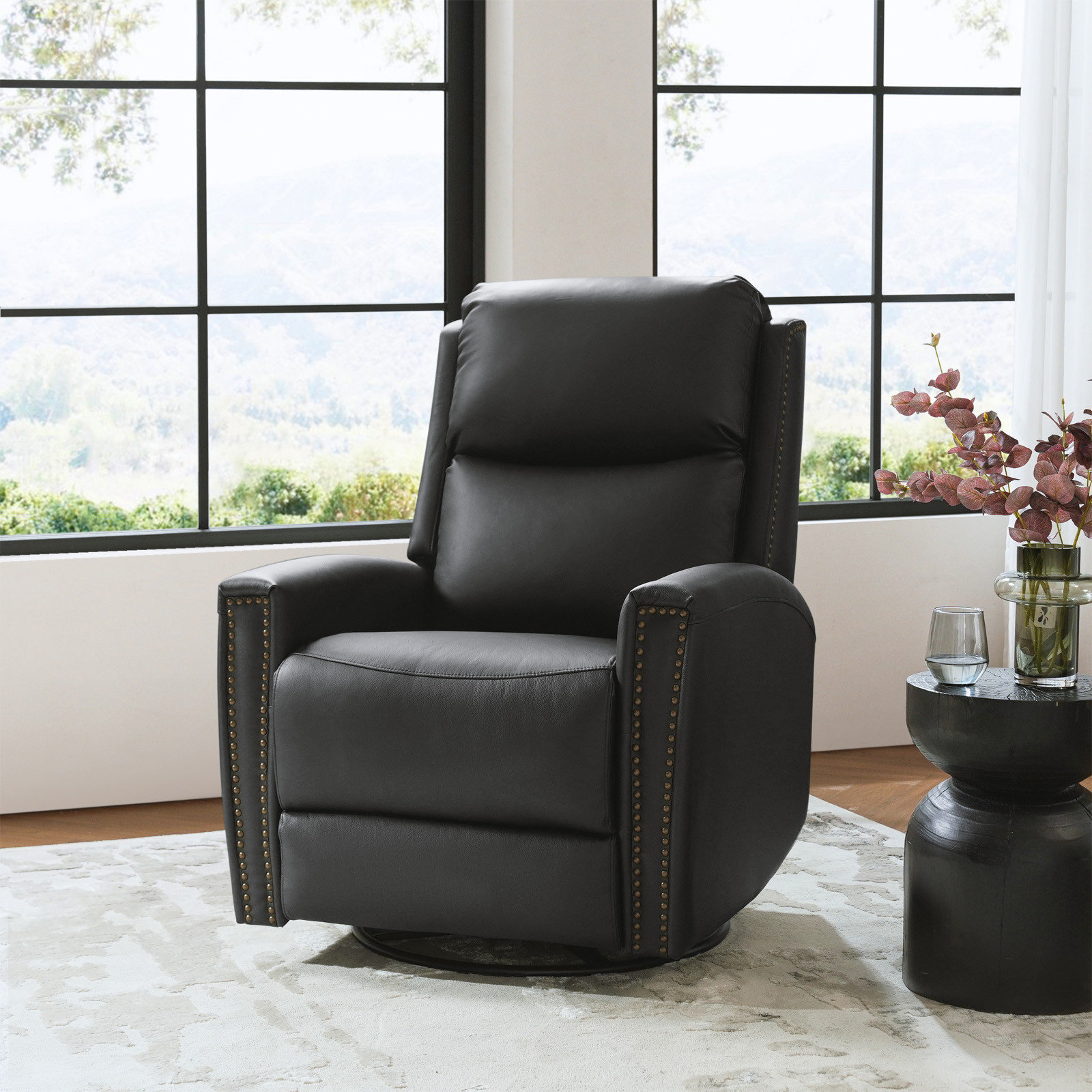 30.3"W Genuine Leather Swivel Rocker Recliner - Transitional - Recliner ...